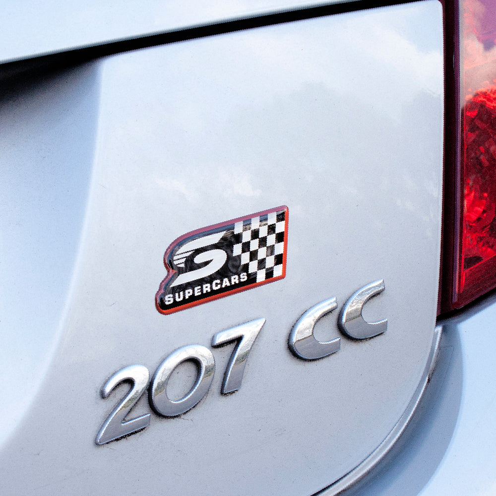 Fan Emblems Supercars Car Decal, Checkered Flag Logo (Lensed Chrome Finish)